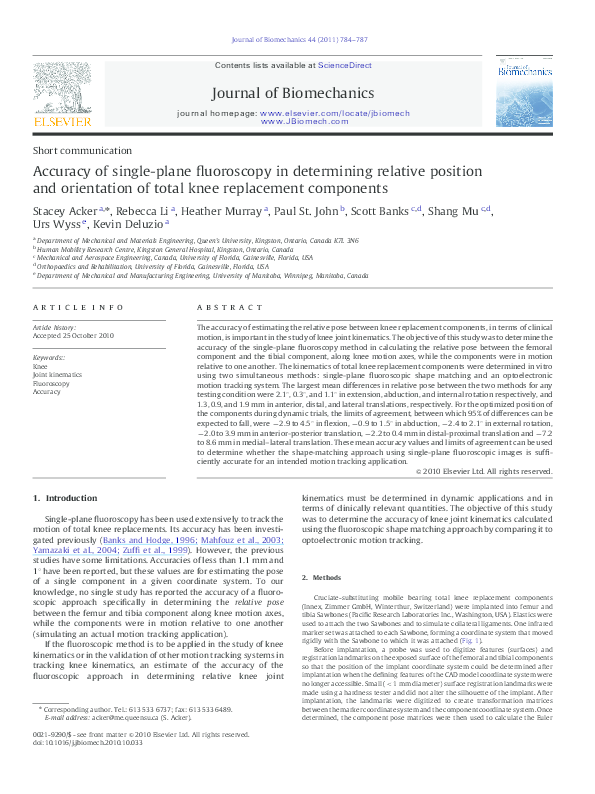 (PDF) Accuracy of single-plane fluoroscopy in determining relative position and orientation of ...