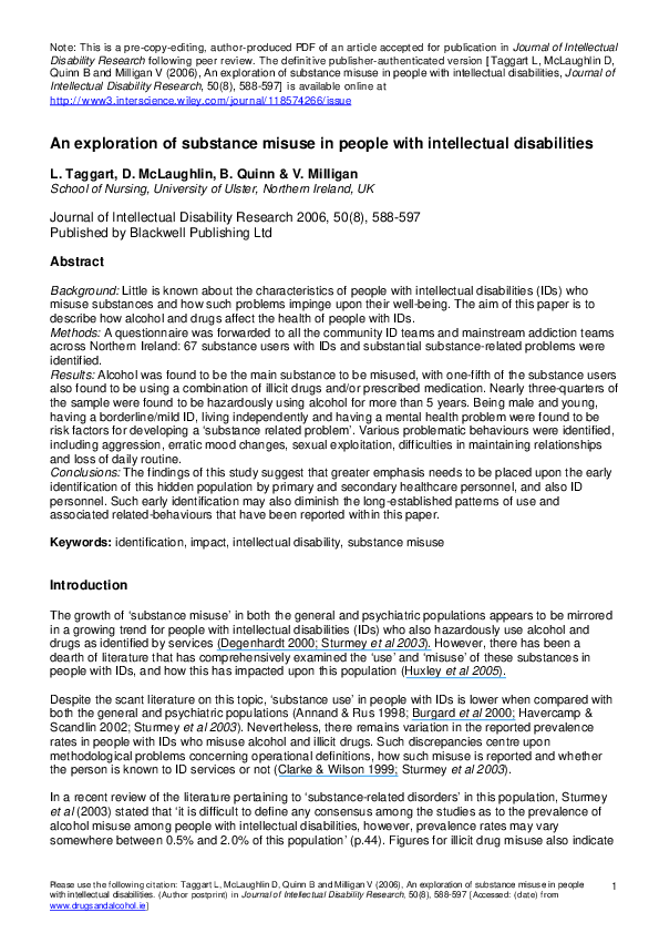 (PDF) An exploration of substance misuse in people with intellectual ...