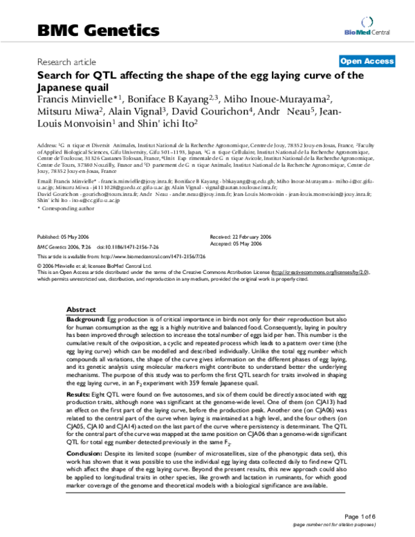 (PDF) Search for QTL affecting the shape of the egg laying curve of the ...
