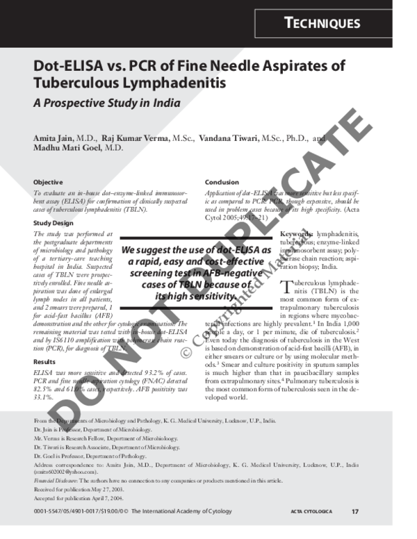 (PDF) Dot-ELISA vs. PCR of Fine Needle Aspirates of Tuberculous ...