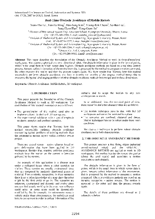 Pdf Real Time Obstacle Avoidance Of Mobile Robots 