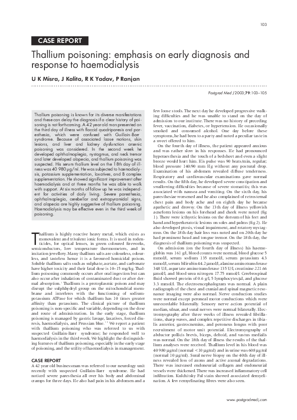 (PDF) Thallium poisoning: emphasis on early diagnosis and response to ...