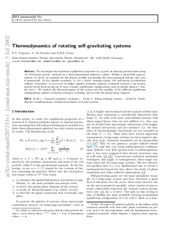 (PDF) Thermodynamics of rotating self-gravitating systems