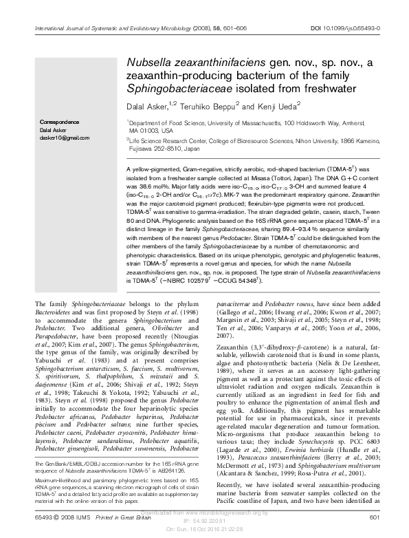 (PDF) Nubsella zeaxanthinifaciens gen. nov., sp. nov., a zeaxanthin ...