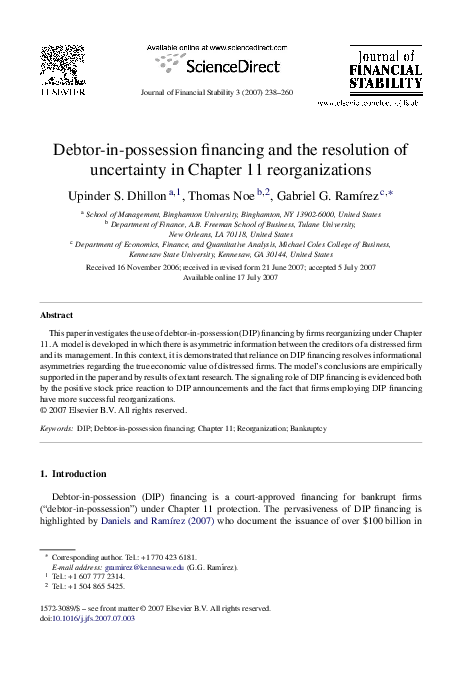 (PDF) Debtor-in-possession financing and the resolution of uncertainty ...