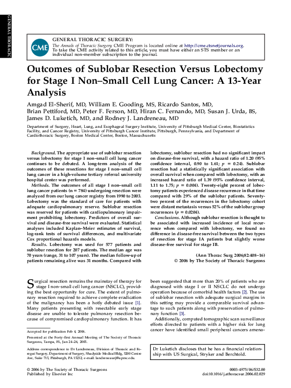Pdf Sublobar Resection For Early Stage Lung Cancer Arjun Pennathur