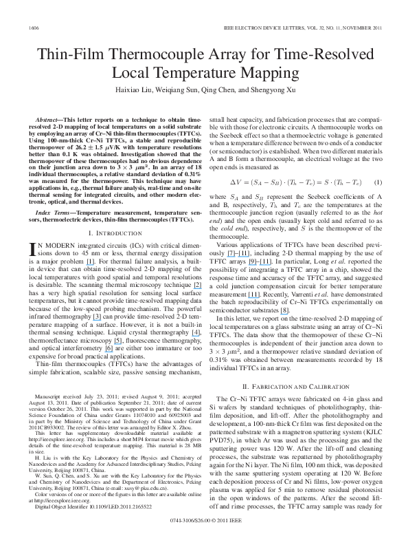 (PDF) Thin-Film Thermocouple Array for Time-Resolved Local Temperature ...