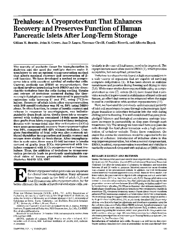 (PDF) Trehalose: a cryoprotectant that enhances recovery and preserves ...