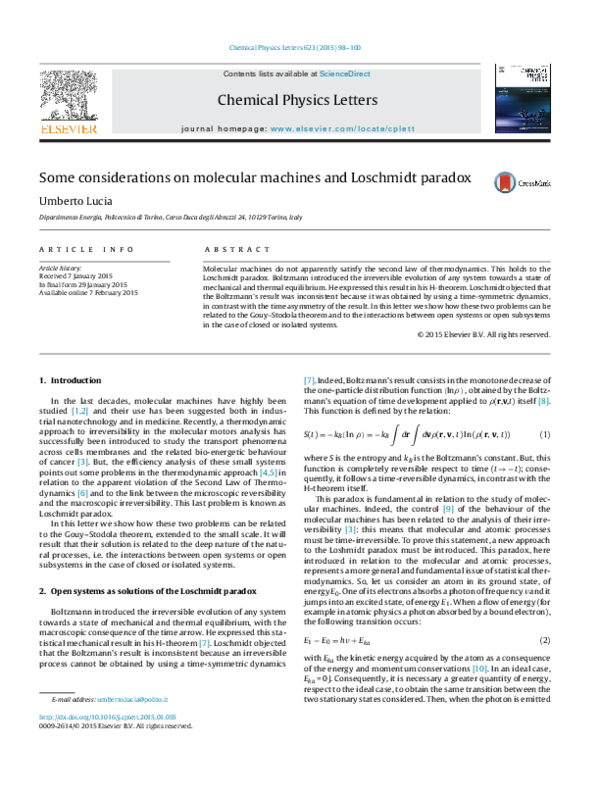 Some considerations on molecular machines and Loschmidt paradox
