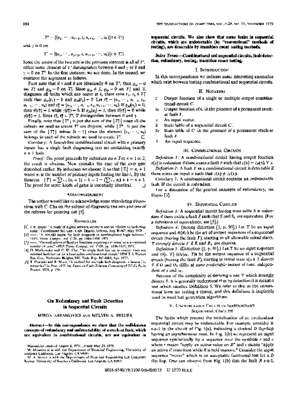 Pdf On Redundancy And Fault Detection In Sequential Circuits