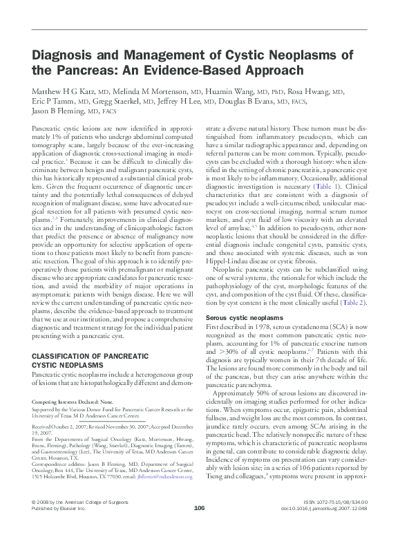 (PDF) Diagnosis and Management of Cystic Neoplasms of the Pancreas: An ...