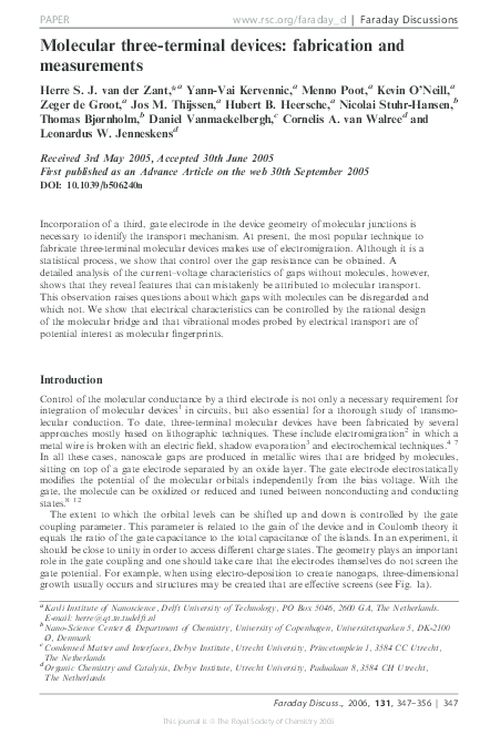 (PDF) Molecular three-terminal devices: fabrication and measurements