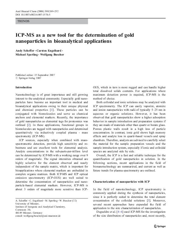 (PDF) ICP-MS as a new tool for the determination of gold nanoparticles ...