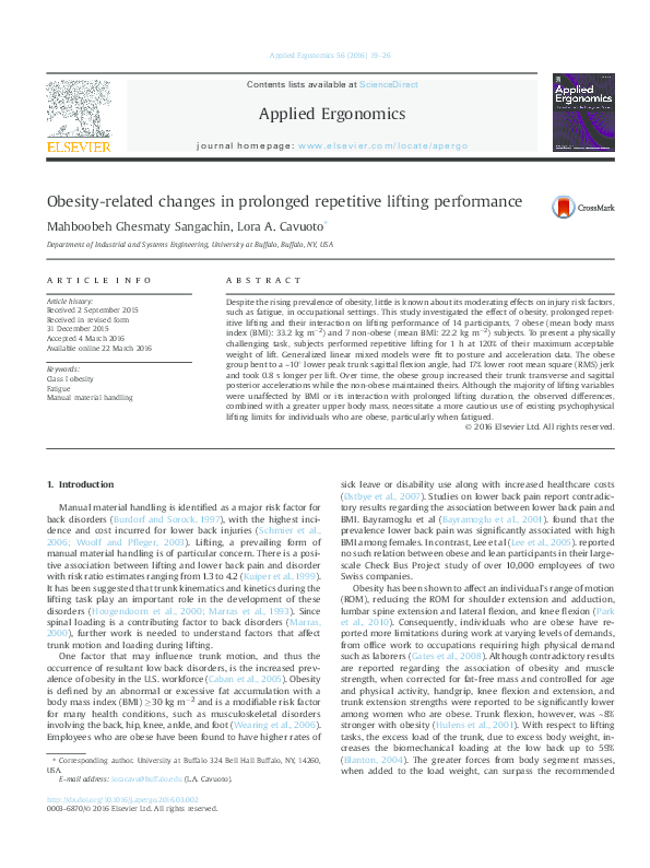 (PDF) Obesity-related changes in prolonged repetitive lifting performance