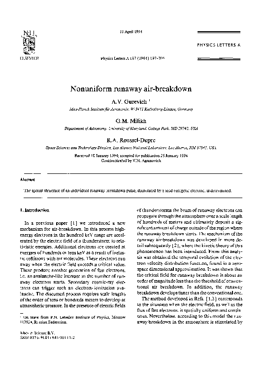 (PDF) Nonuniform runaway air-breakdown | Robert Roussel-Dupre ...