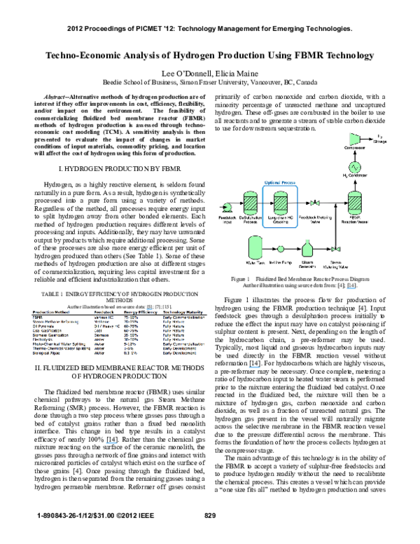 (PDF) Techno-economic analysis of hydrogen production using FBMR technology