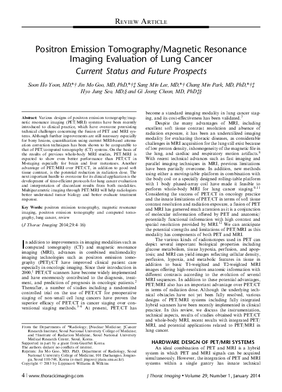 (PDF) Positron emission tomography/magnetic resonance imaging evaluation of lung cancer: Current ...