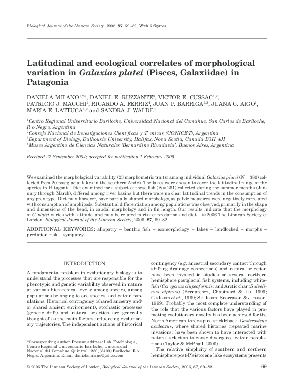(PDF) Predator associated morphology in Galaxias platei in Patagonian ...