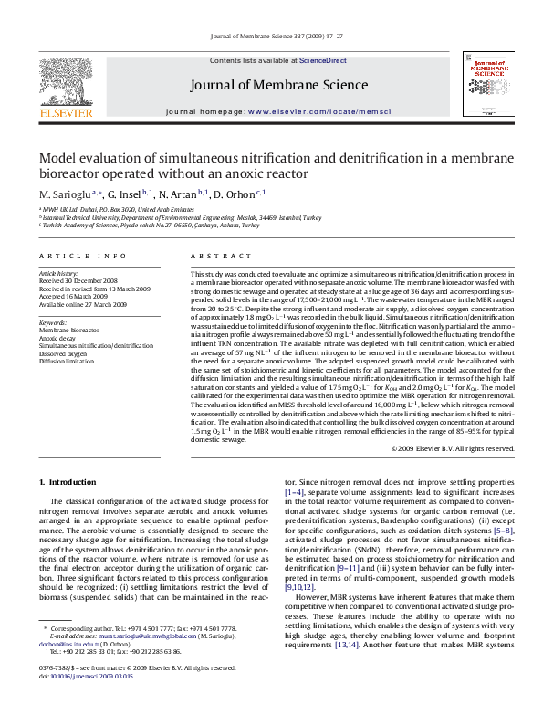 (PDF) Model evaluation of simultaneous nitrification and denitrification in a membrane ...