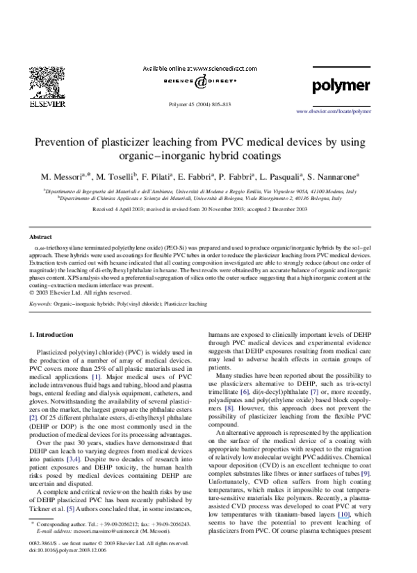 (PDF) Prevention of plasticizer leaching from PVC medical devices by ...