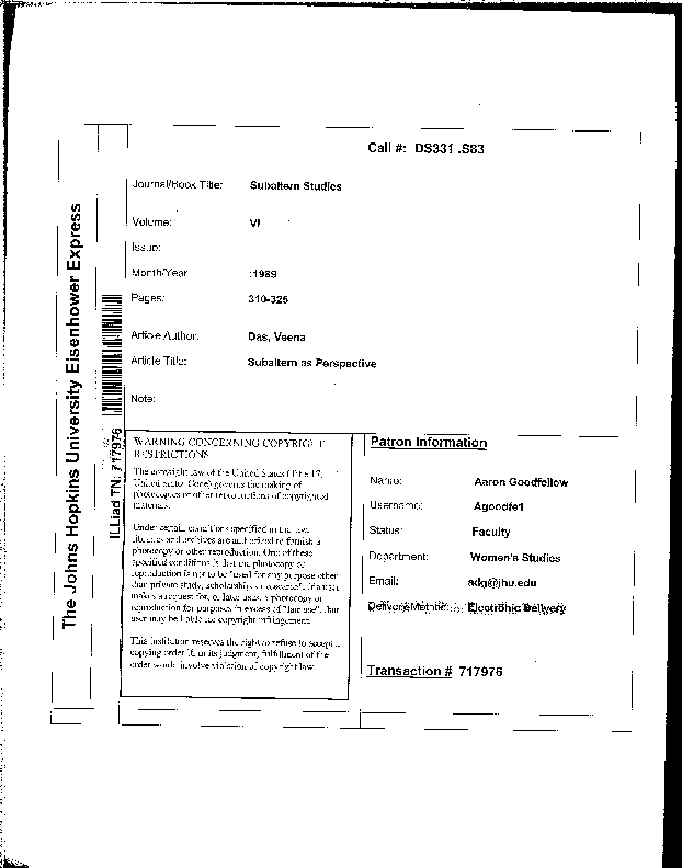 (PDF) Subaltern as perspective