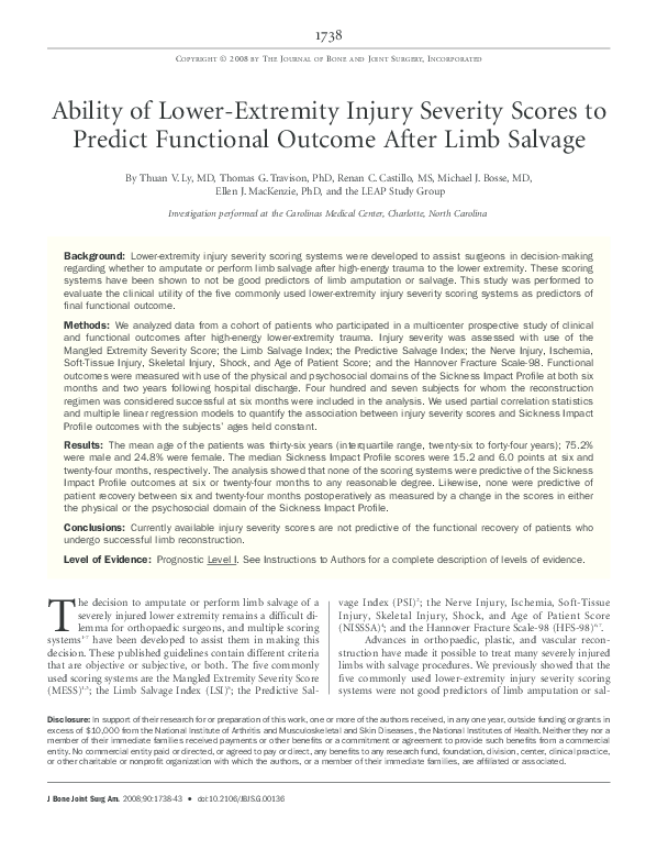 (PDF) Ability of Lower-Extremity Injury Severity Scores to Predict ...