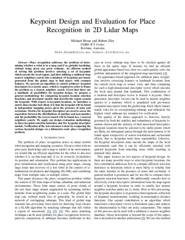(PDF) Keypoint design and evaluation for place recognition in 2D lidar maps