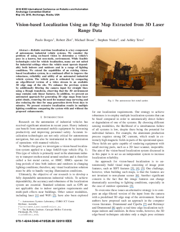 Pdf Vision Based Localization Using An Edge Map Extracted From 3d Laser Range Data