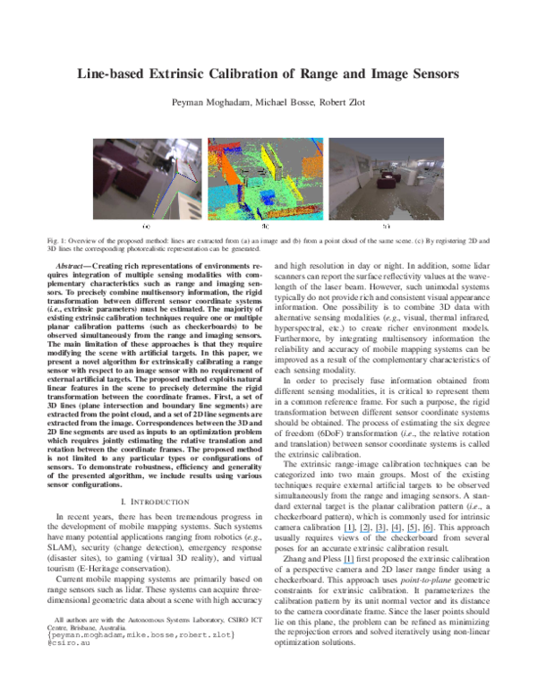 (PDF) Line-based extrinsic calibration of range and image sensors