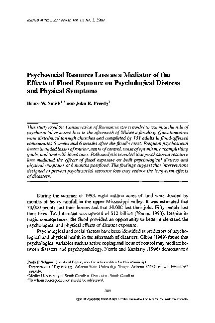 (PDF) Psychosocial resource loss as a mediator of the effects of flood ...