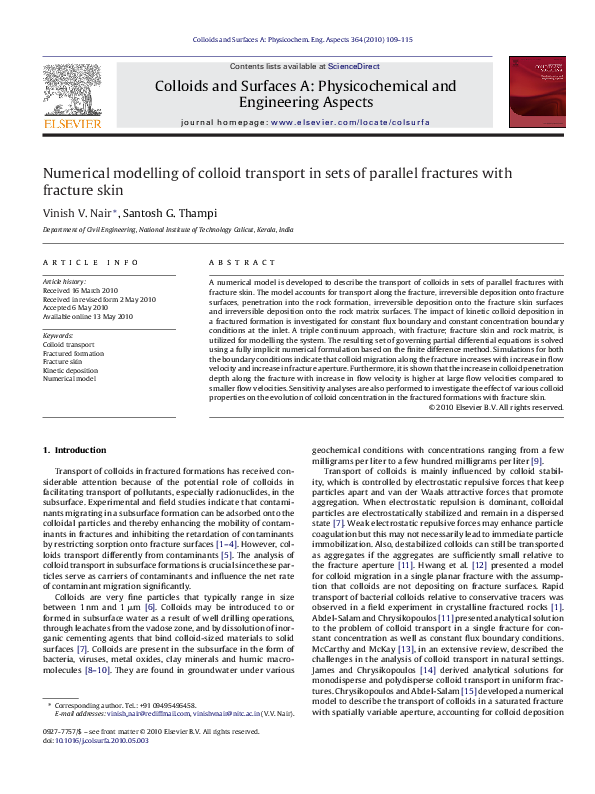 (PDF) Numerical modelling of colloid transport in sets of parallel ...