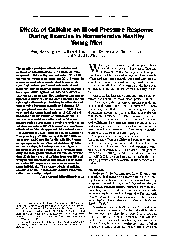 (PDF) Effects of caffeine on blood pressure response during exercise in ...