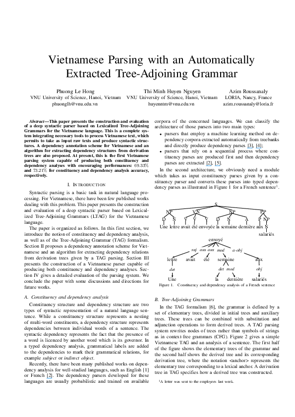 Pdf Vietnamese Parsing With An Automatically Extracted Tree Adjoining Grammar 3758