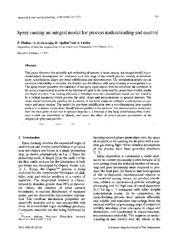 (PDF) Spray casting: an integral model for process understanding and ...