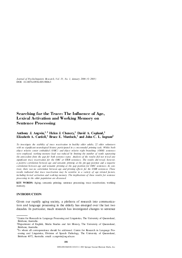 (PDF) Searching for the Trace: The Influence of Age, Lexical Activation and Working Memory on ...