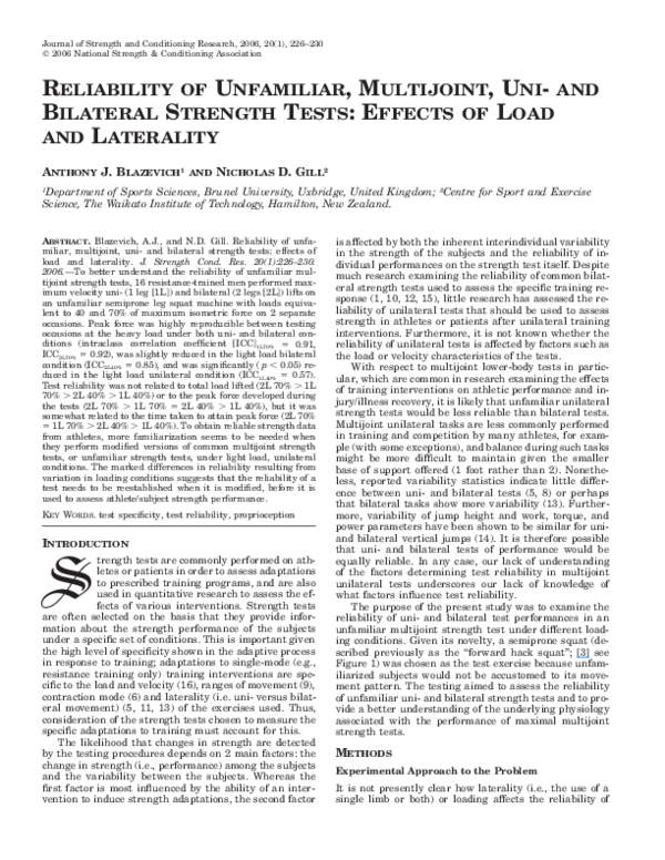 (PDF) Reliability of Unfamiliar, Multijoint, Uni- and Bilateral ...
