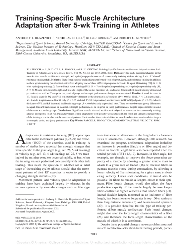 (PDF) Training-Specific Muscle Architecture Adaptation after 5-wk ...