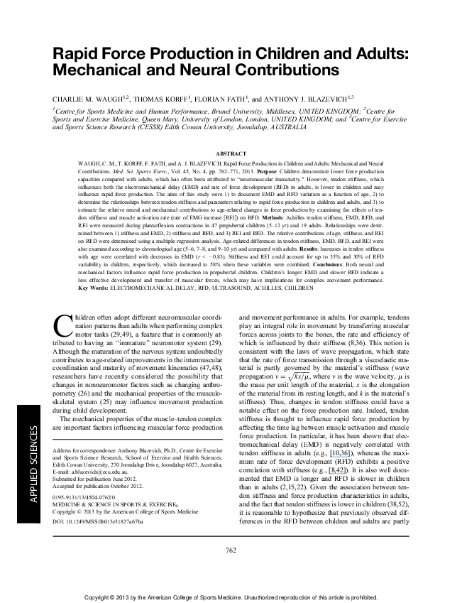 (PDF) Rapid Force Production in Children and Adults