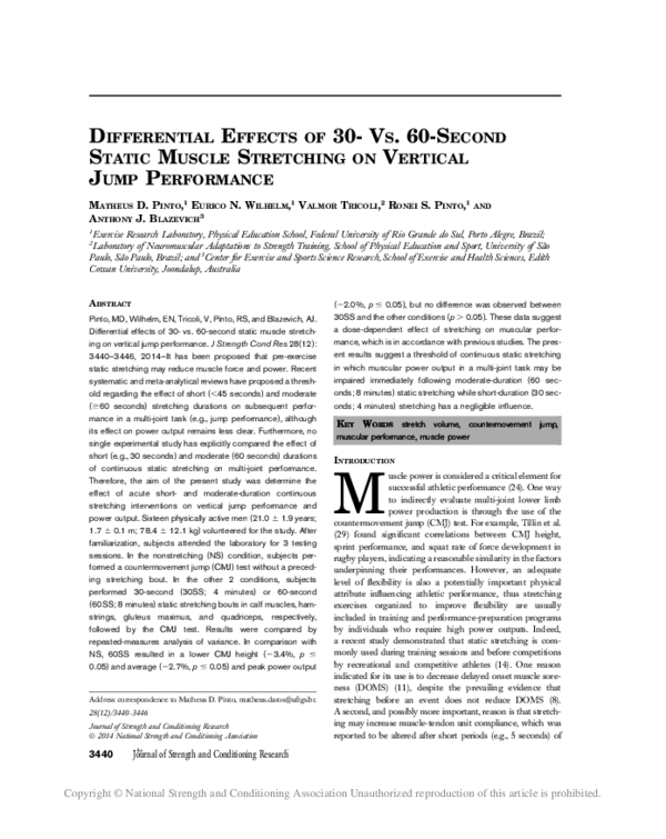 (PDF) Pinto et al. 2014 Differential effects of 30- vs. 60-s static muscle stretching on ...
