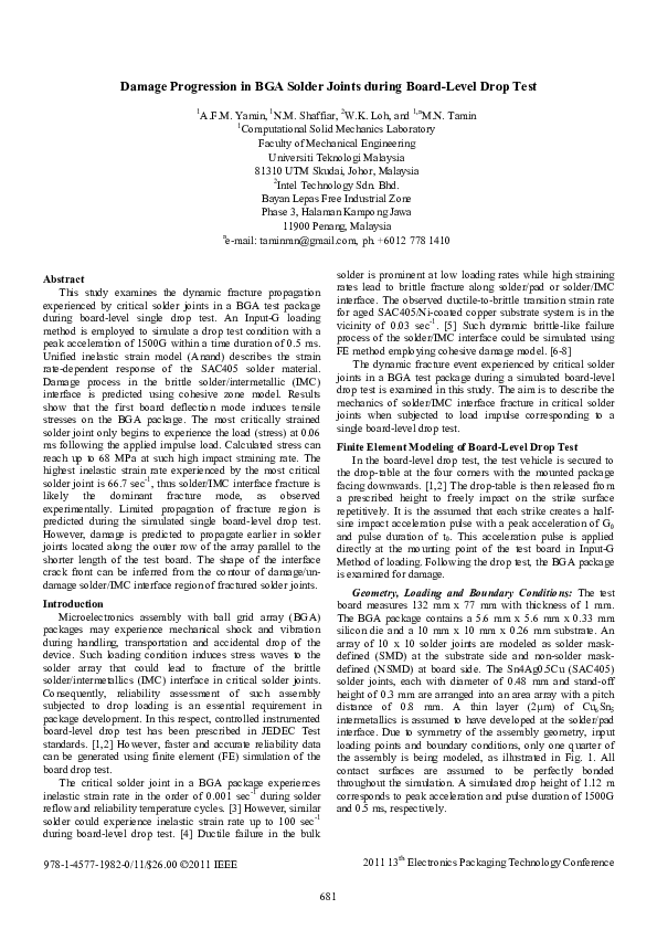 (PDF) Damage progression in BGA solder joints during board-level drop test