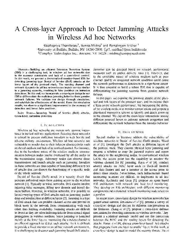 Pdf A Cross Layer Approach To Detect Jamming Attacks In Wireless Ad