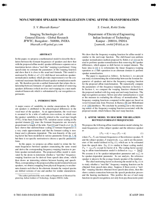 (PDF) Non-uniform speaker normalization using affine-transformation