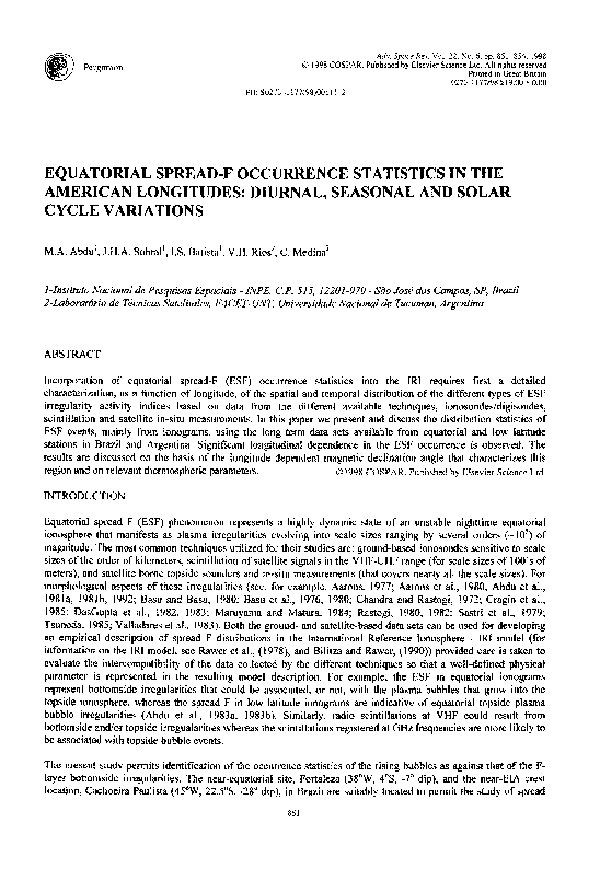 (PDF) Equatorial spread-F occurrence statistics in the American ...