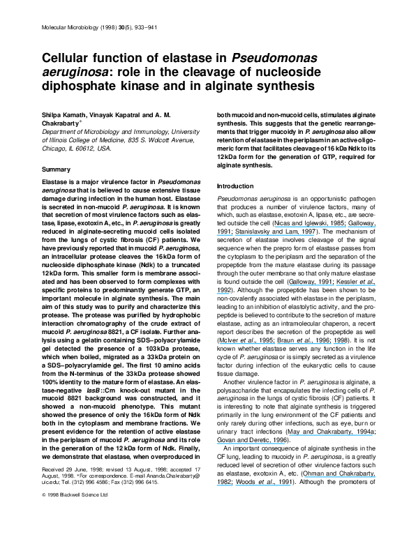 (PDF) Cellular function of elastase in Pseudomonas aeruginosa: role in ...
