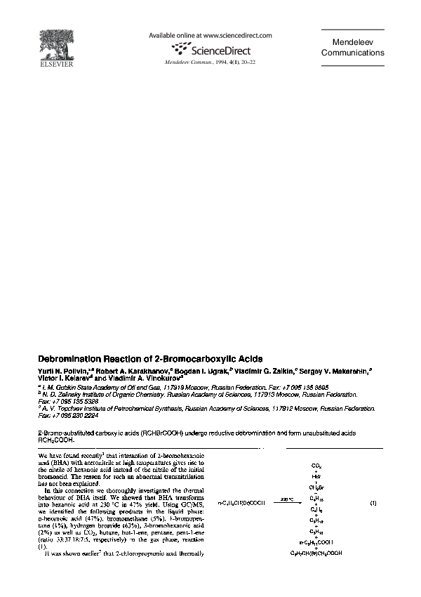 (PDF) Debromination Reaction of 2-Bromocarboxylic Acids