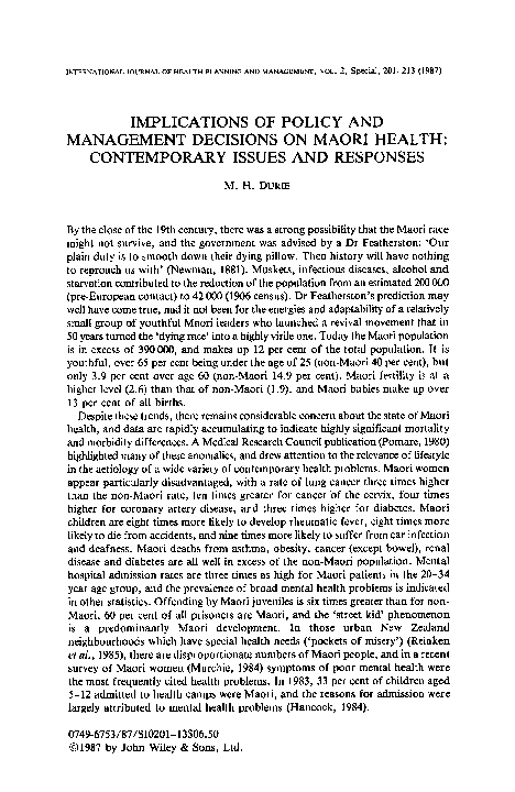 (PDF) Implications of policy and management decisions on maori health ...