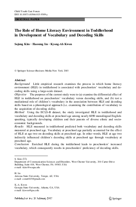 (PDF) The Role of Home Literacy Environment in Toddlerhood in ...