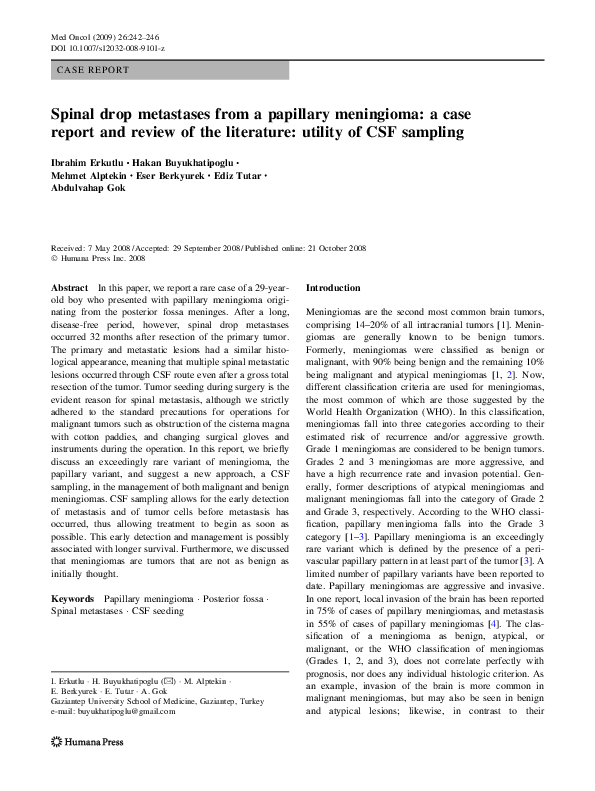 (PDF) Spinal drop metastases from a papillary meningioma: a case report ...