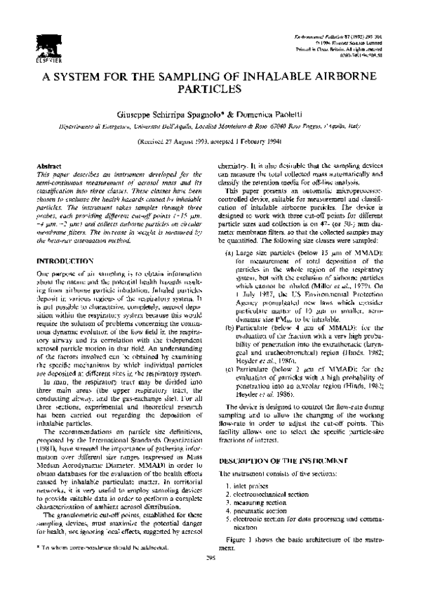 (PDF) A system for the sampling of inhalable airborne particles ...