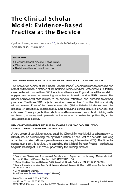(PDF) The Clinical Scholar Model: Evidence-Based Practice at the Bedside